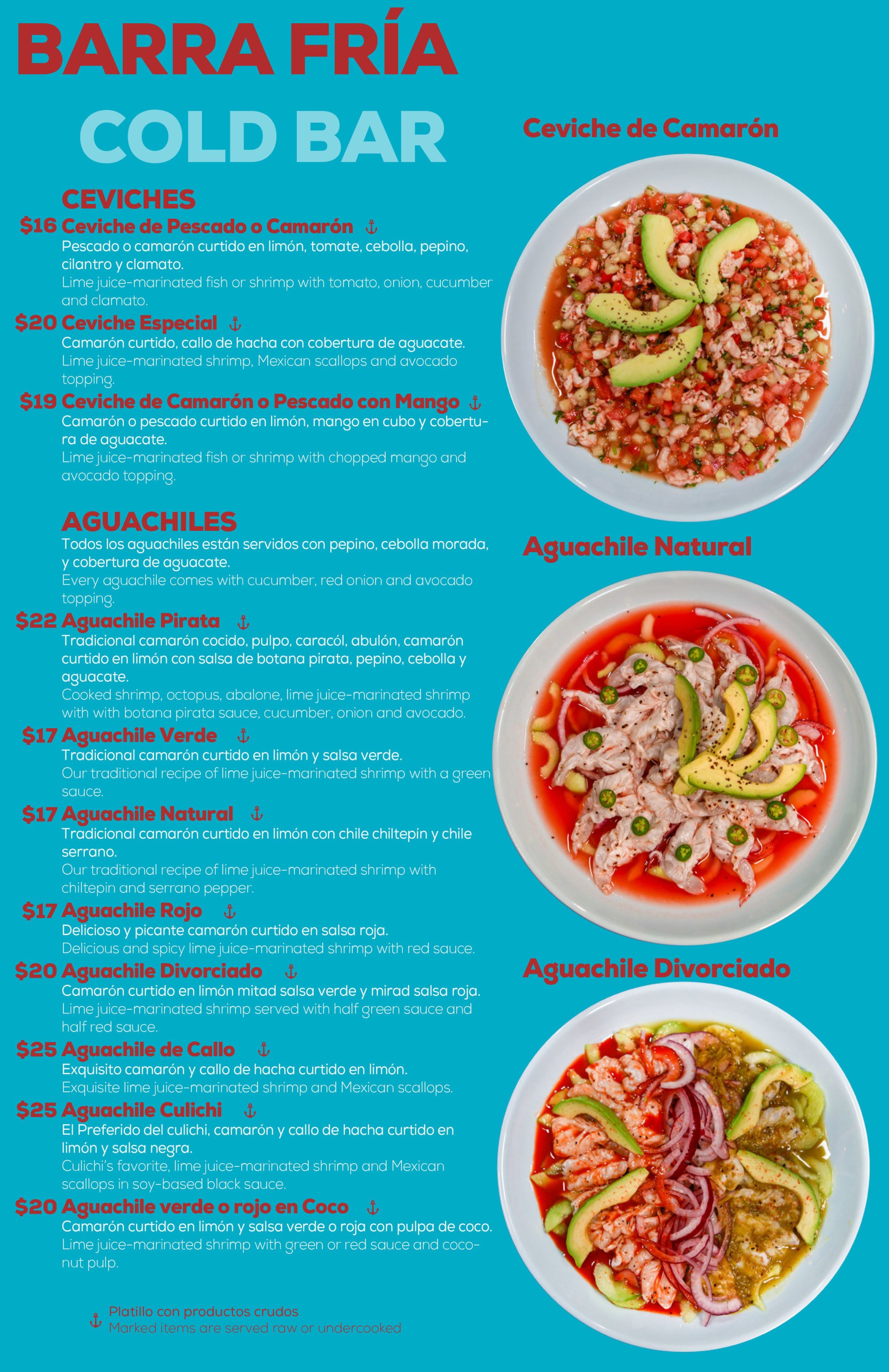 El Coco Pirata Cold Dishes Menu | Mariscos | Denver, CO