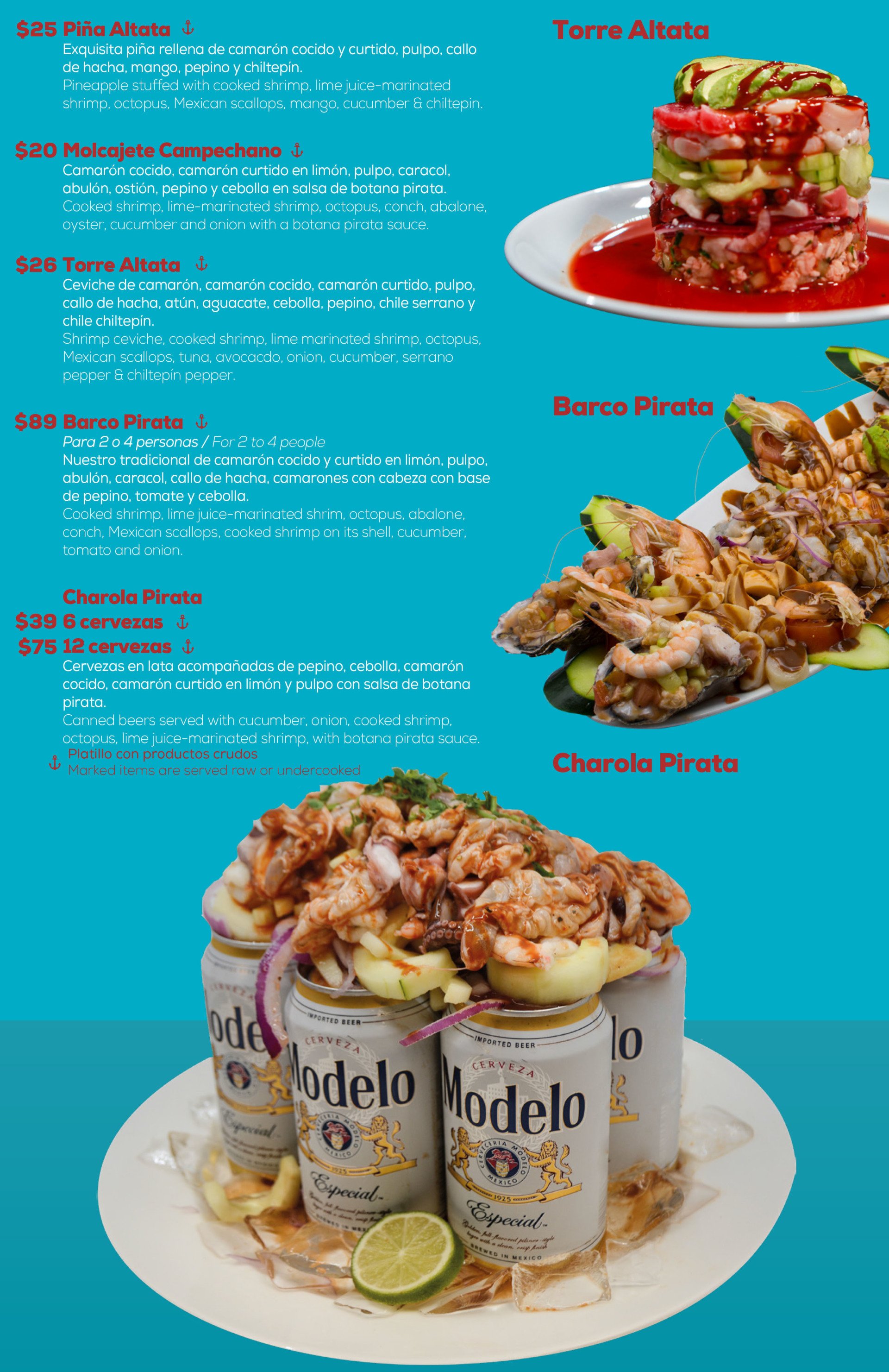 El Coco Pirata Cold Dishes Menu | Mariscos | Denver, CO