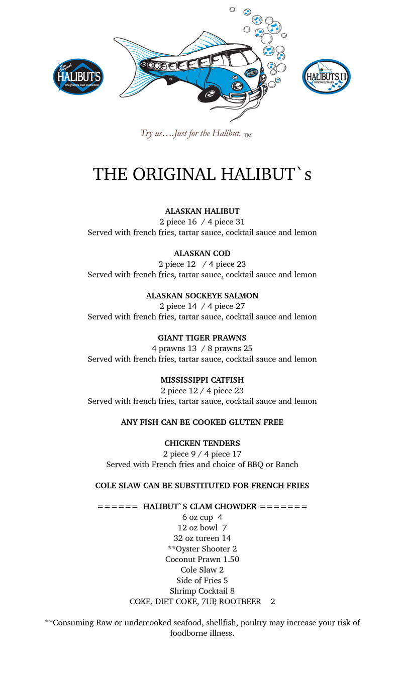 The Original Halibut's Menu | Portland, OR