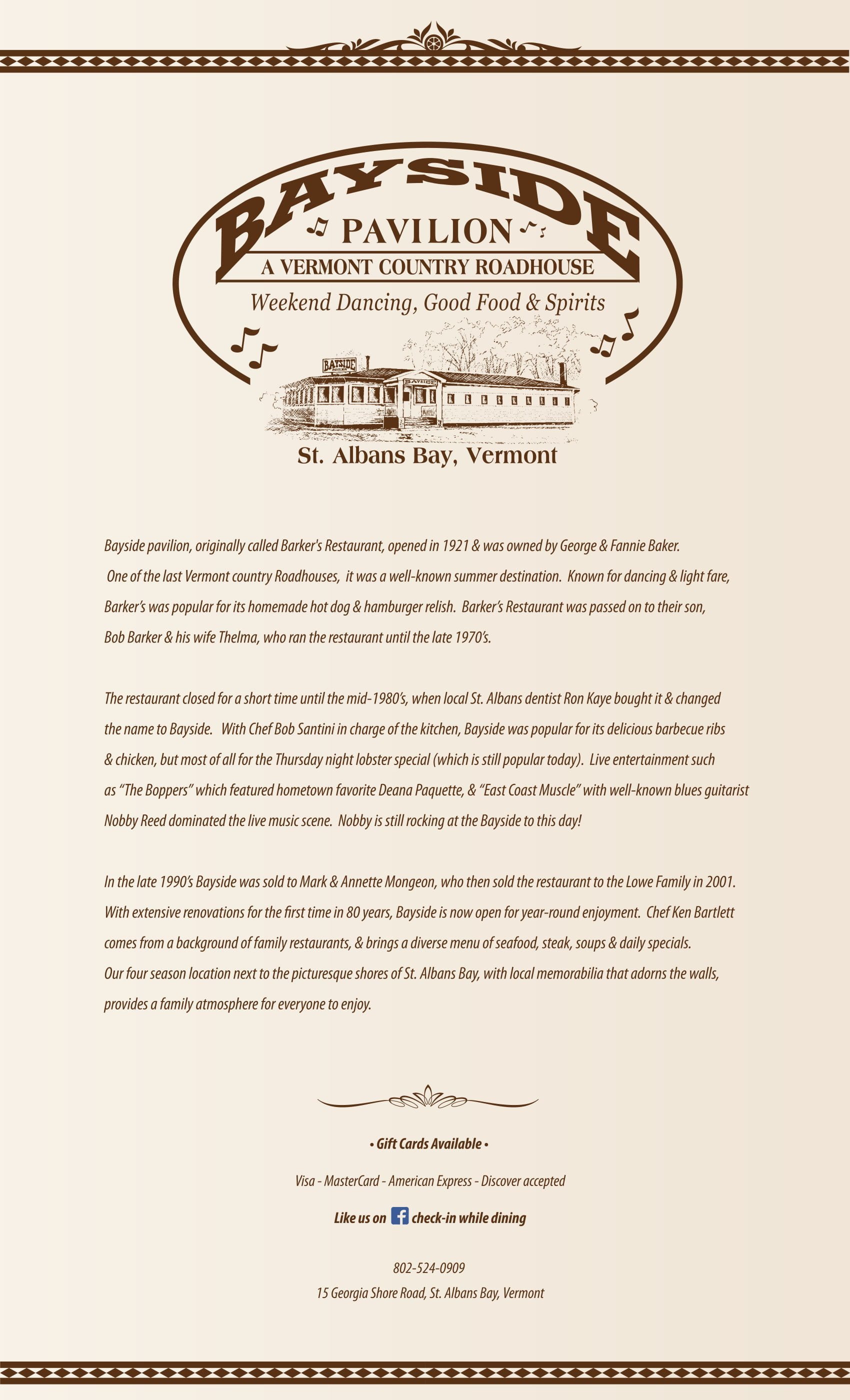 Bayside Pavilion | Restaurant | Saint Albans Bay, VT