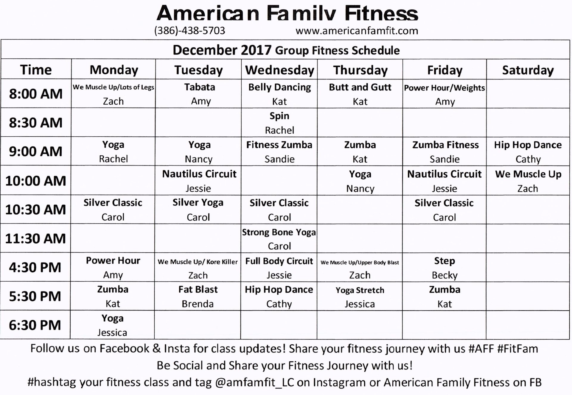 American Family Fitness Gym Workout Schedule | Lake City, FL