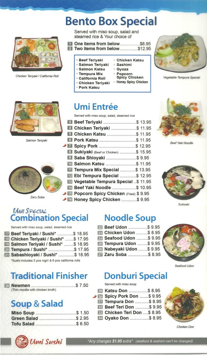 Umi Sushi Dinner Menu Modesto CA