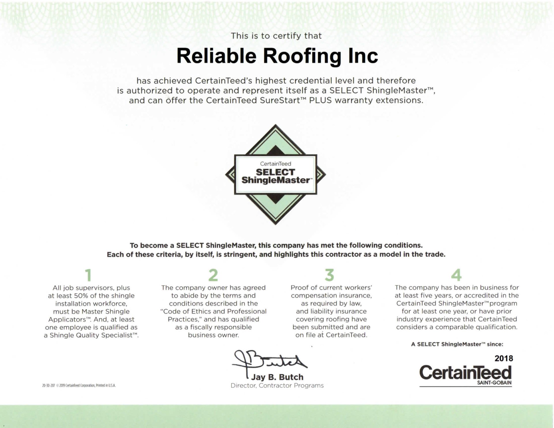 Reliable Roofing Inc. Our Certification | Merritt Island, FL