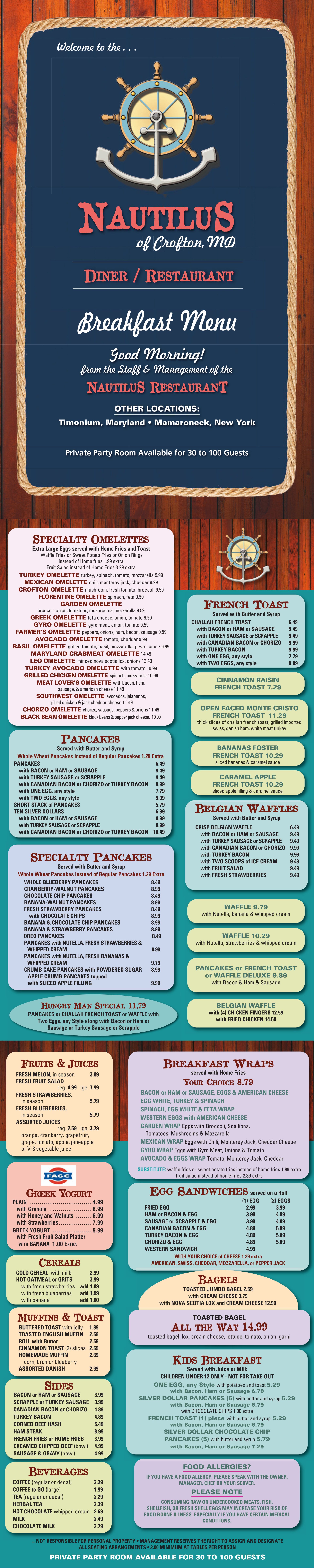 Nautilus Diner-Restaurant Crofton Menu | Crofton, MD