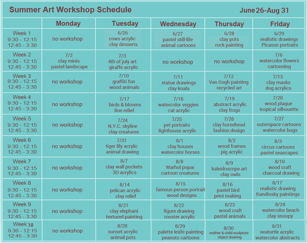 The Village Artist Summer Camp Schedule | Huntington, NY