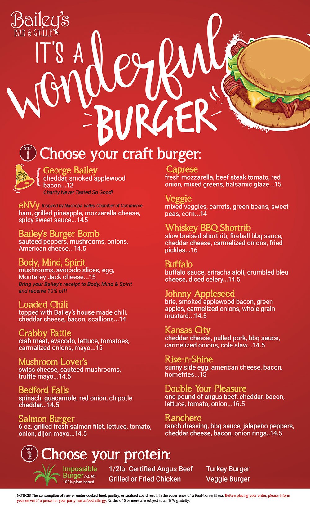 Bailey's Bar & Grille Menu | Townsend, MA