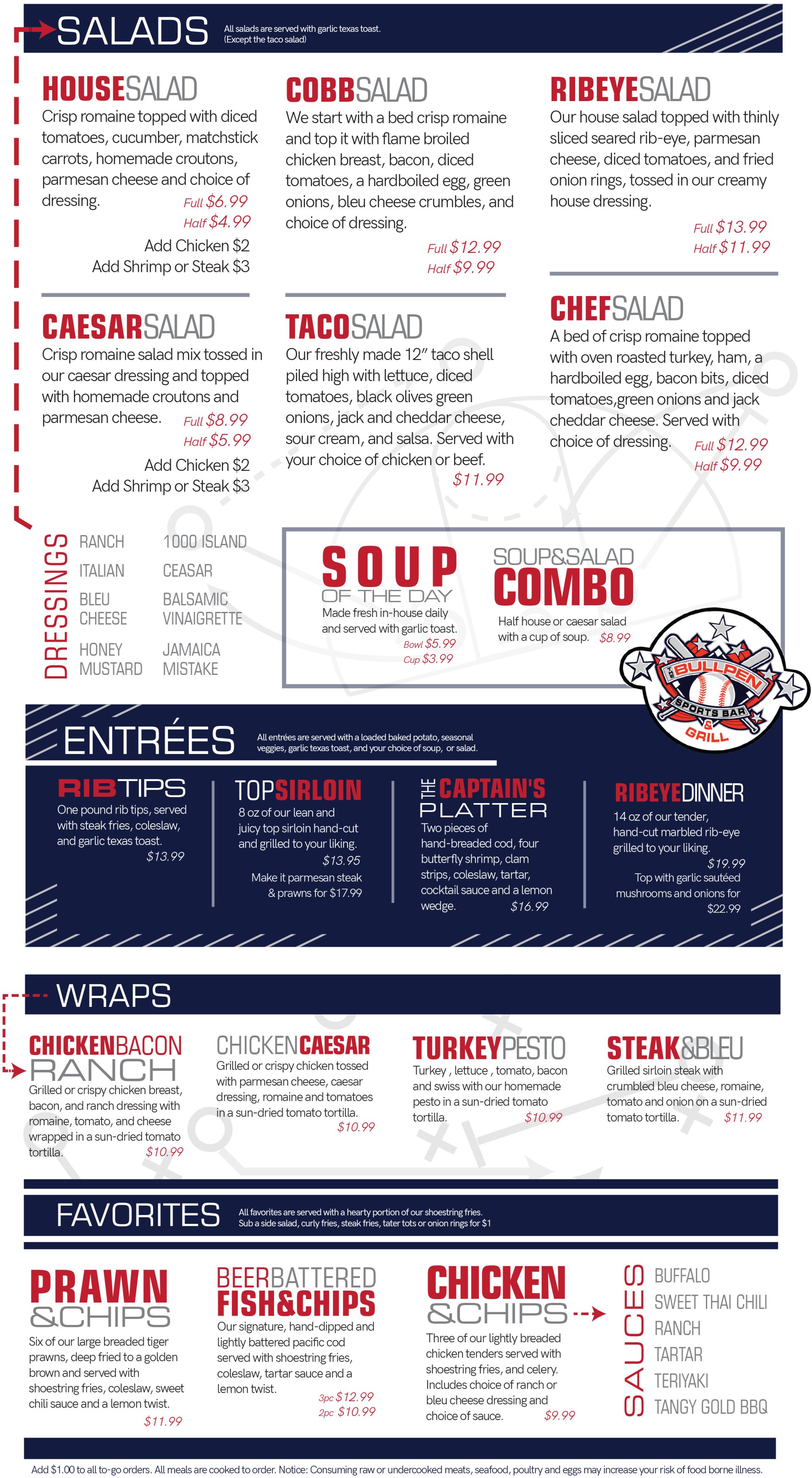 The Bull Pen Sports Bar and Grill Appetizers and Burgers Menu Sedro-Woolley