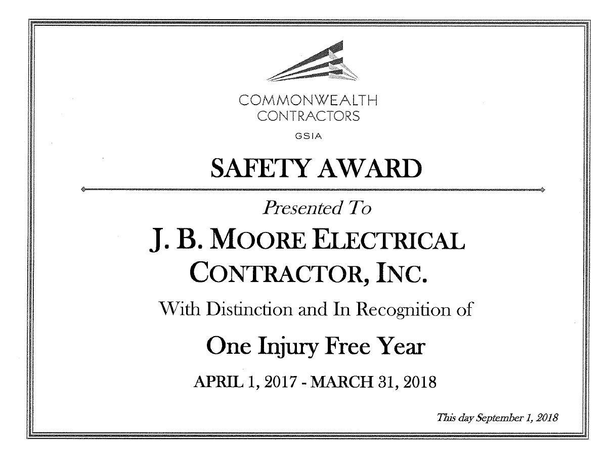 About J. B. Moore Electrical Contractor Inc. Lynchburg Safety