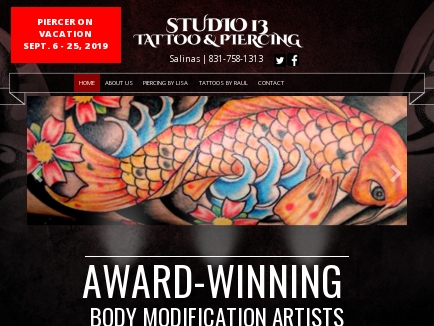 Studio 13 Tattooing & Piercing - Tattoo and Piercing Shop | Salinas, CA